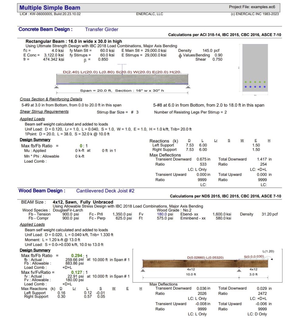Multiple Simple Beam Analysis & Design - ENERCALC