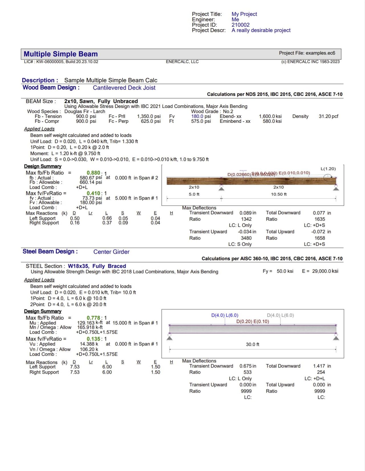 Multiple Simple Beam Analysis & Design - ENERCALC