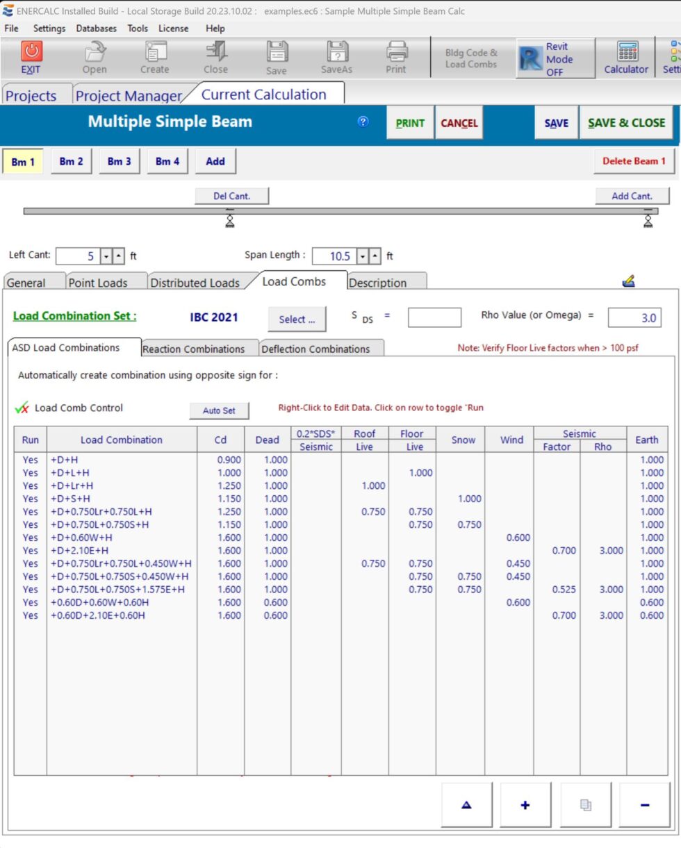 Multiple Simple Beam Analysis & Design - ENERCALC