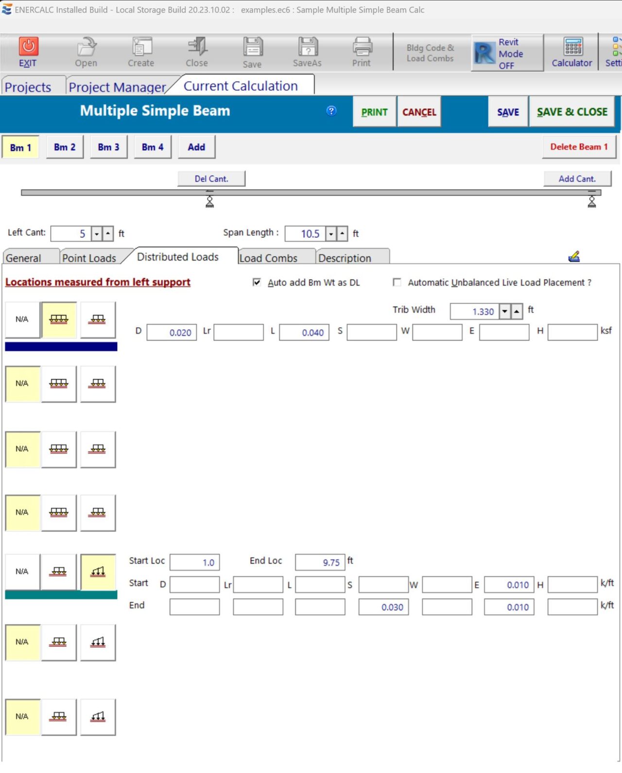 Multiple Simple Beam Analysis & Design - ENERCALC