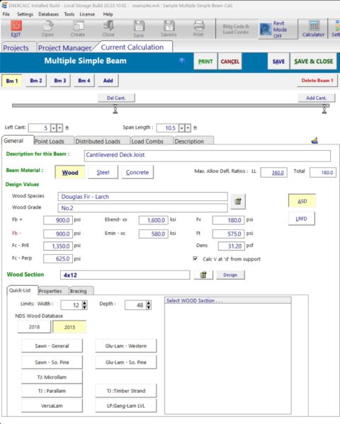 Multiple Simple Beam Analysis & Design - ENERCALC