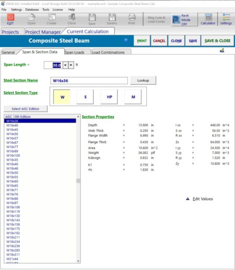 Composite Steel Beam Module - ENERCALC