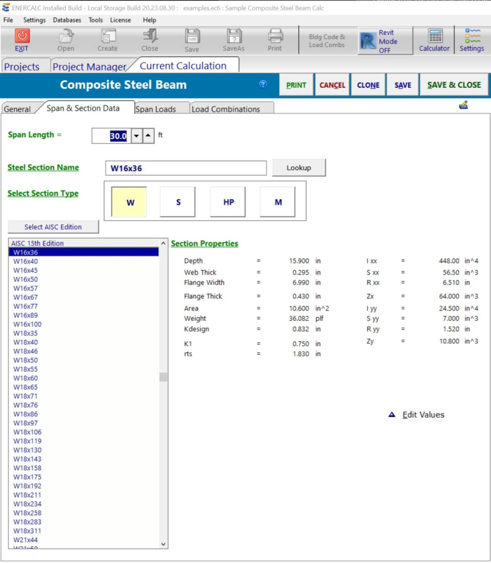 Composite Steel Beam Module - ENERCALC