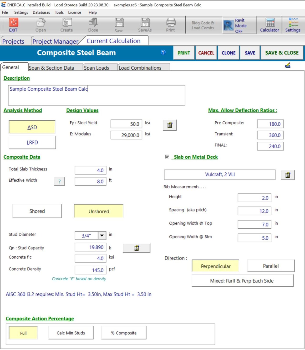 Composite Steel Beam Module - ENERCALC